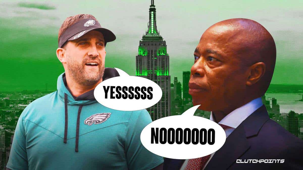 Mayor Eric Adams reacts to NYC's odd tribute to Eagles