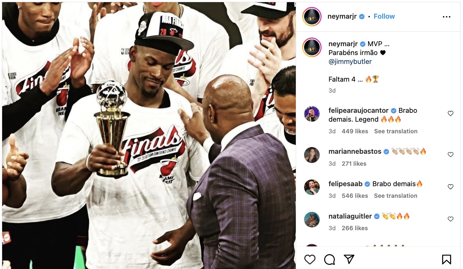 Heat star Jimmy Butler's message to Neymar ahead of 2023 NBA Finals vs ...
