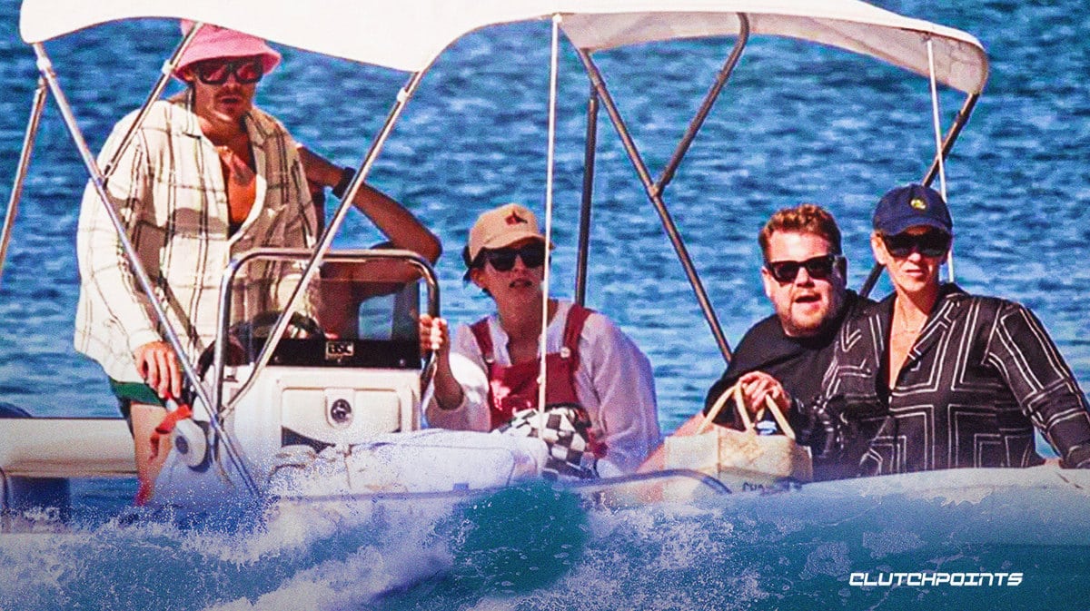 Harry Styles hangs with James Corden, model Jacquelyn Jablonski