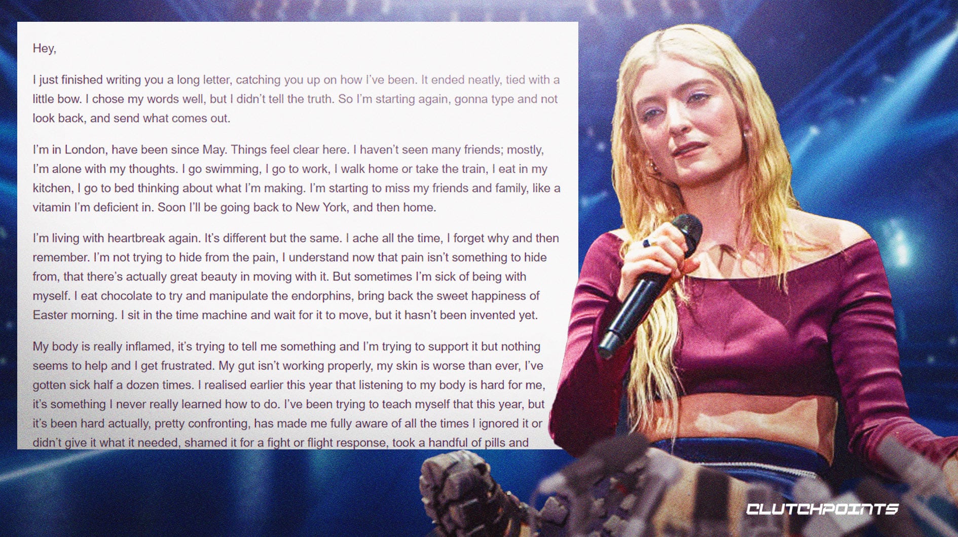Lorde reveals she aches 'all the time' in new soul-baring letter to fans