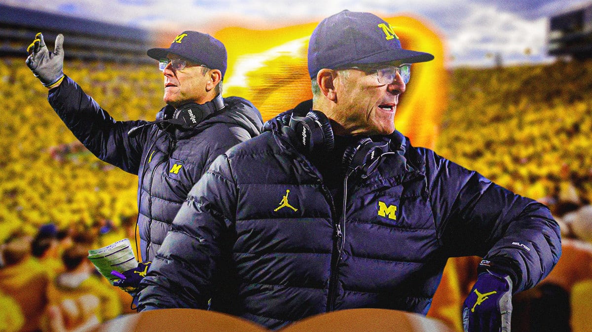 Michigan football coach Jim Harbaugh reacts to awkward handshake with ...