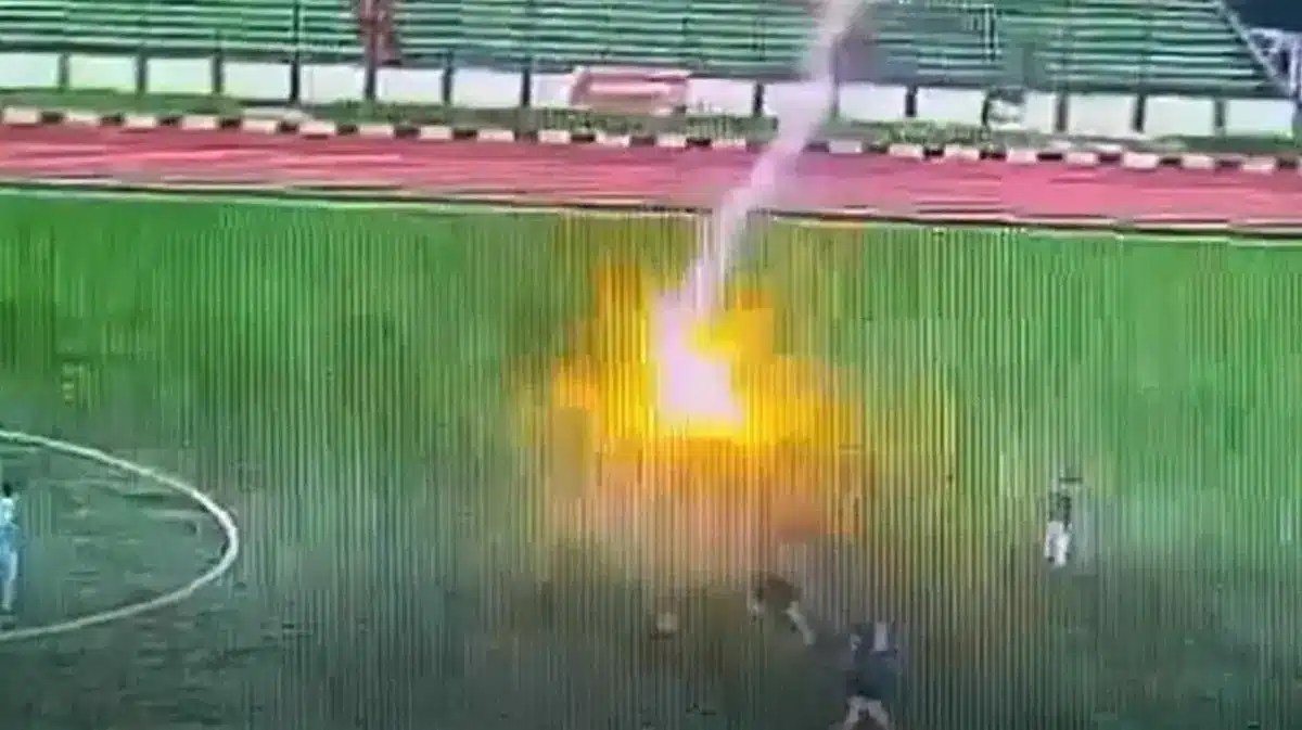 Footballer struck by lightening during a match