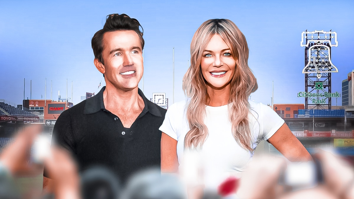 Rob McElhenney, Kaitlin Olson share viral moment with Bryce Harper ...