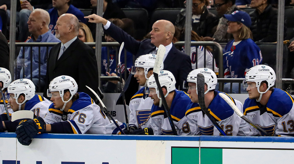 Jim Montgomery's immediate reaction to 1st win as Blues head coach