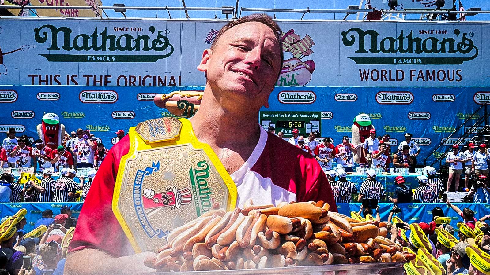 Joey Chestnut finds way to defend hot dog eating title while on ...